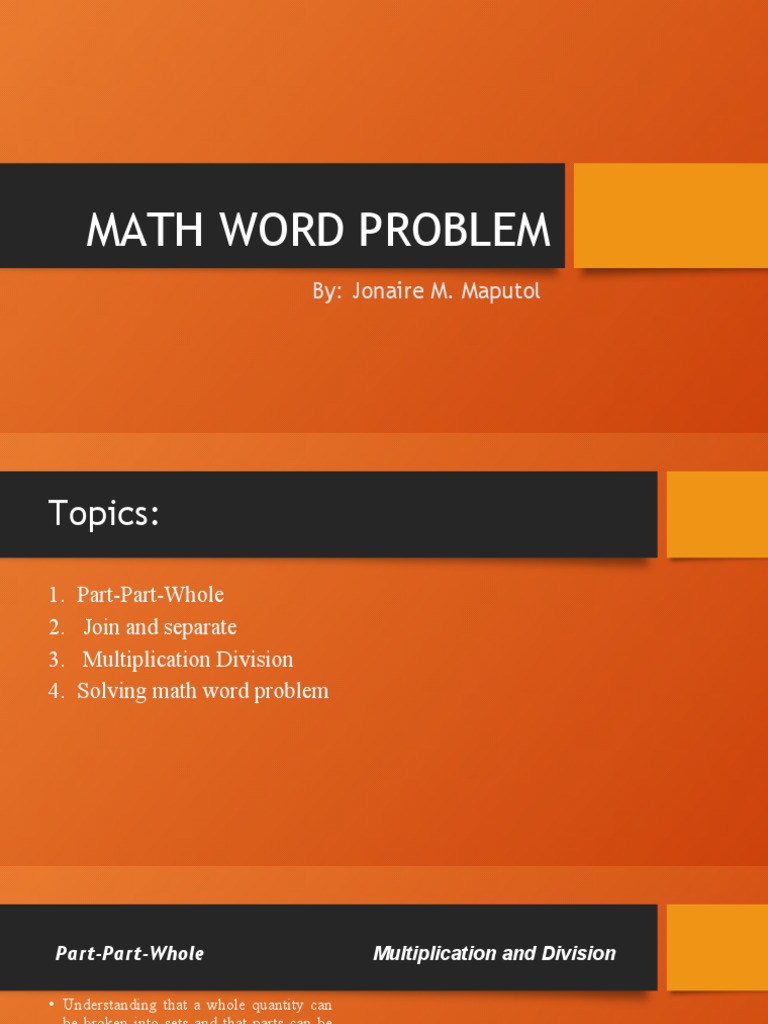 Math Word Problem: By: Jonaire M. Maputol | PDF | Teaching Mathematics ...