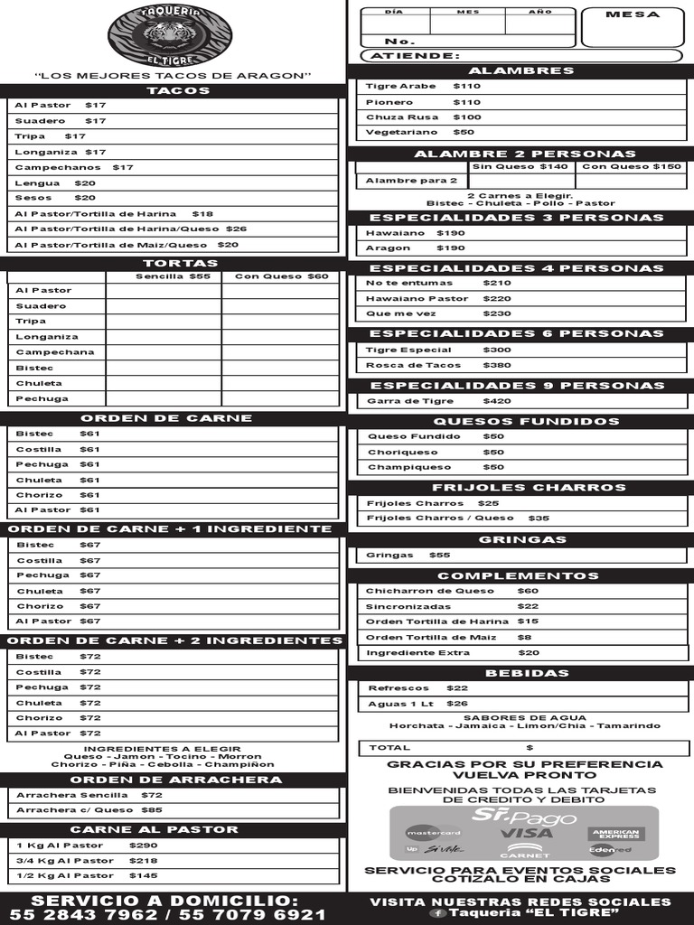 Formato de Comanda para Taquería | PDF | Taco | Cocina mexicana