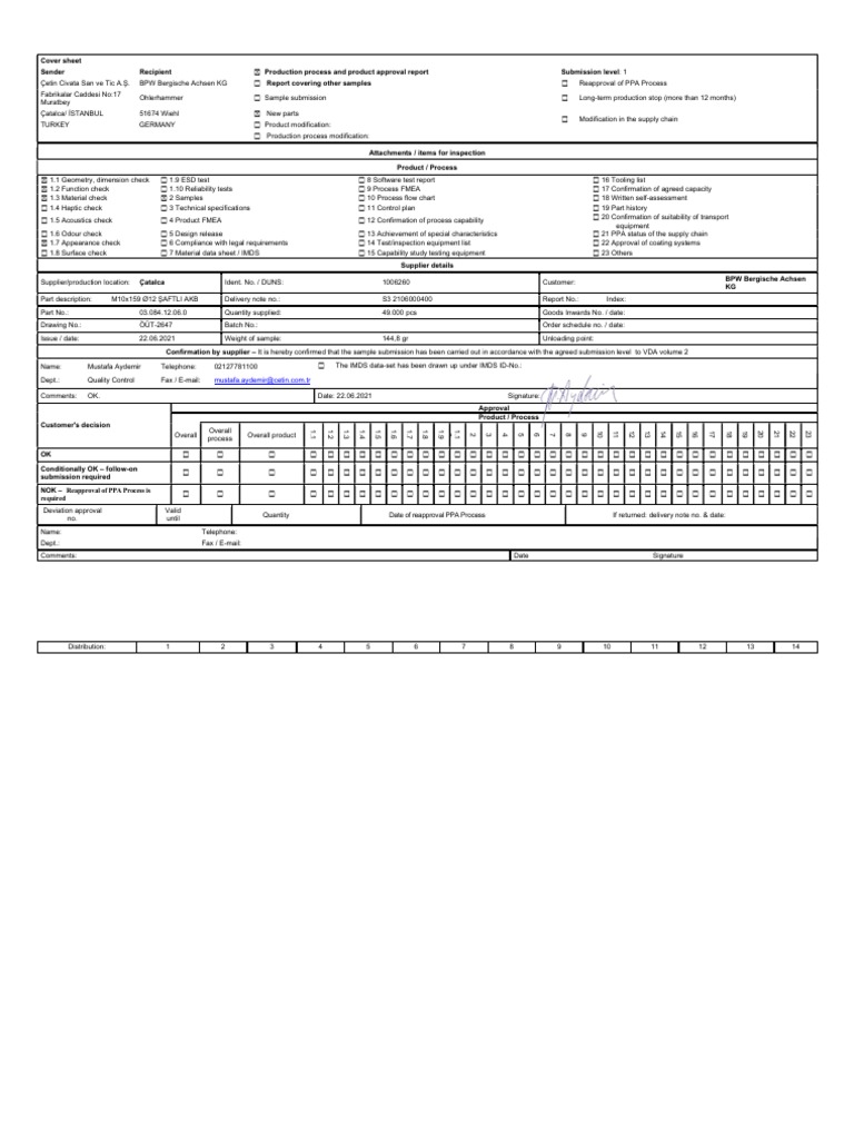 VDA Volume 2 Appendix 5-PPA Cover Sheet | PDF | Systems Engineering ...