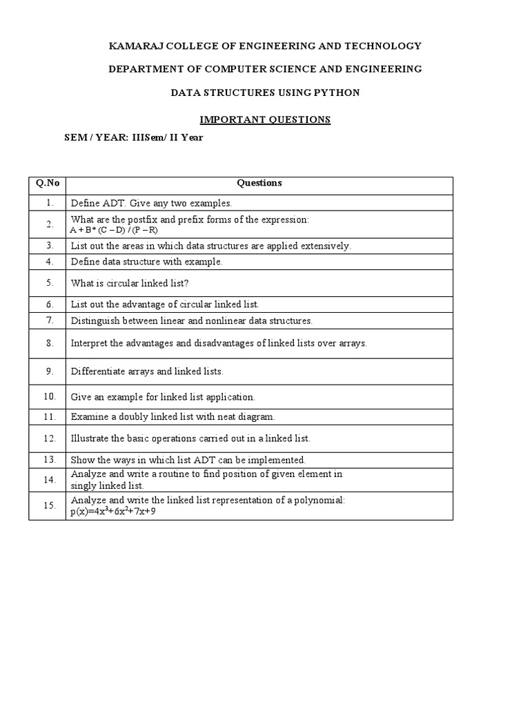 DS Important Questions | PDF | Queue (Abstract Data Type) | Graph Theory