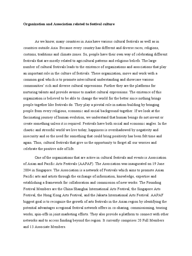 Cultural Festival Organizations in Asia | PDF