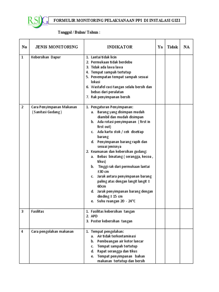 Formulir Audit Gizi, Ruangan, CSSD, Laundry | PDF
