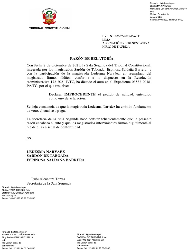 03532-2018-AA Nulidad | PDF | Sentencia (ley) | Constitución