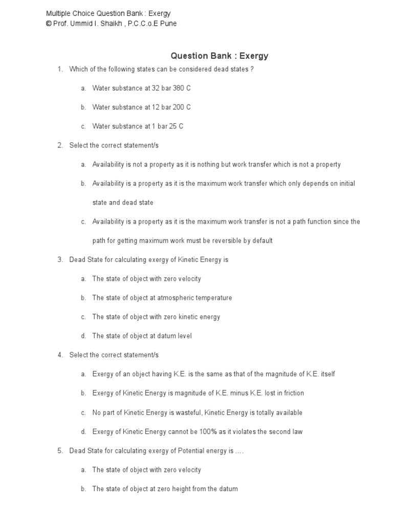 Exergy Avaibility Dead State | PDF | Exergy | Second Law Of Thermodynamics