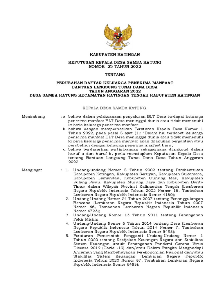 Draft SK-PENETAPAN-BLT-DANA-DESA-TAHUN 2022 | PDF
