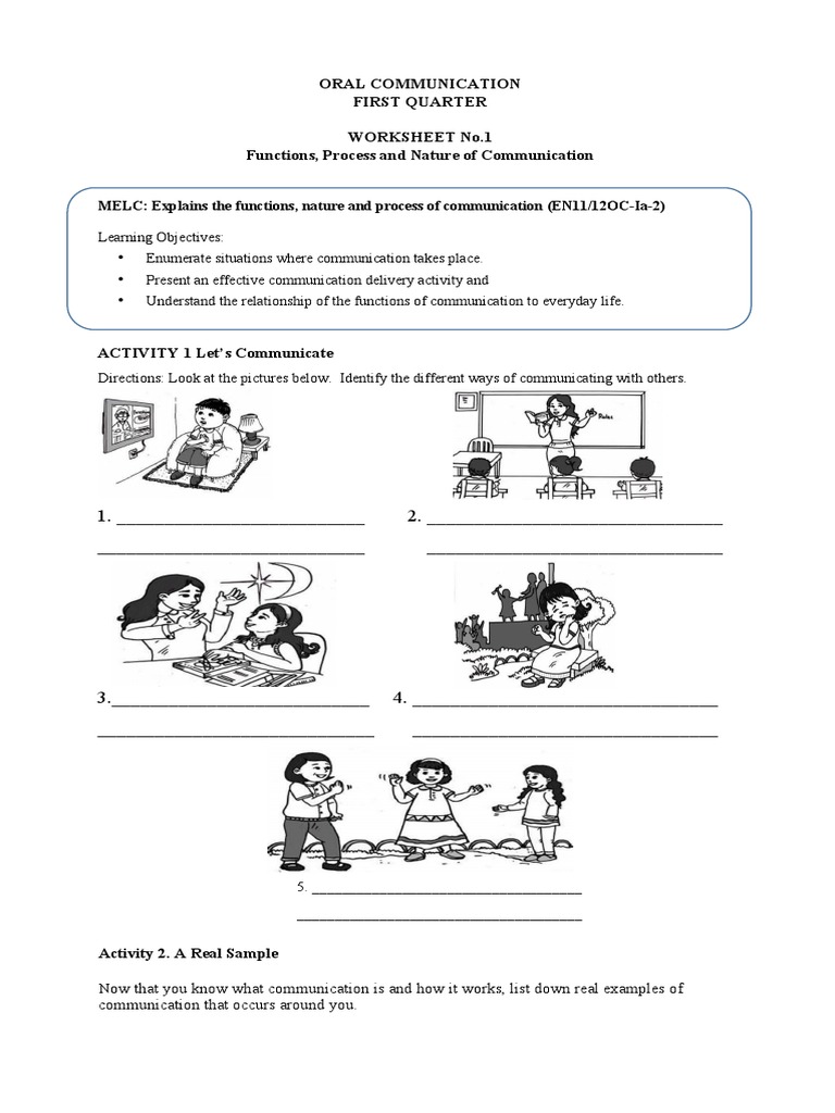 Oral Communication - Worksheet No.1 | PDF | Communication | Human ...