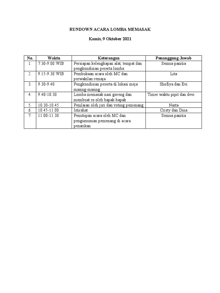 Rundown Acara Lomba Dan Penarikan | PDF