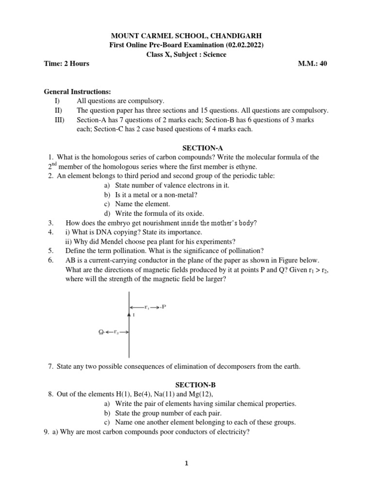 Class X Science Online Pre-Board Exam | PDF | Flowers | Series And ...