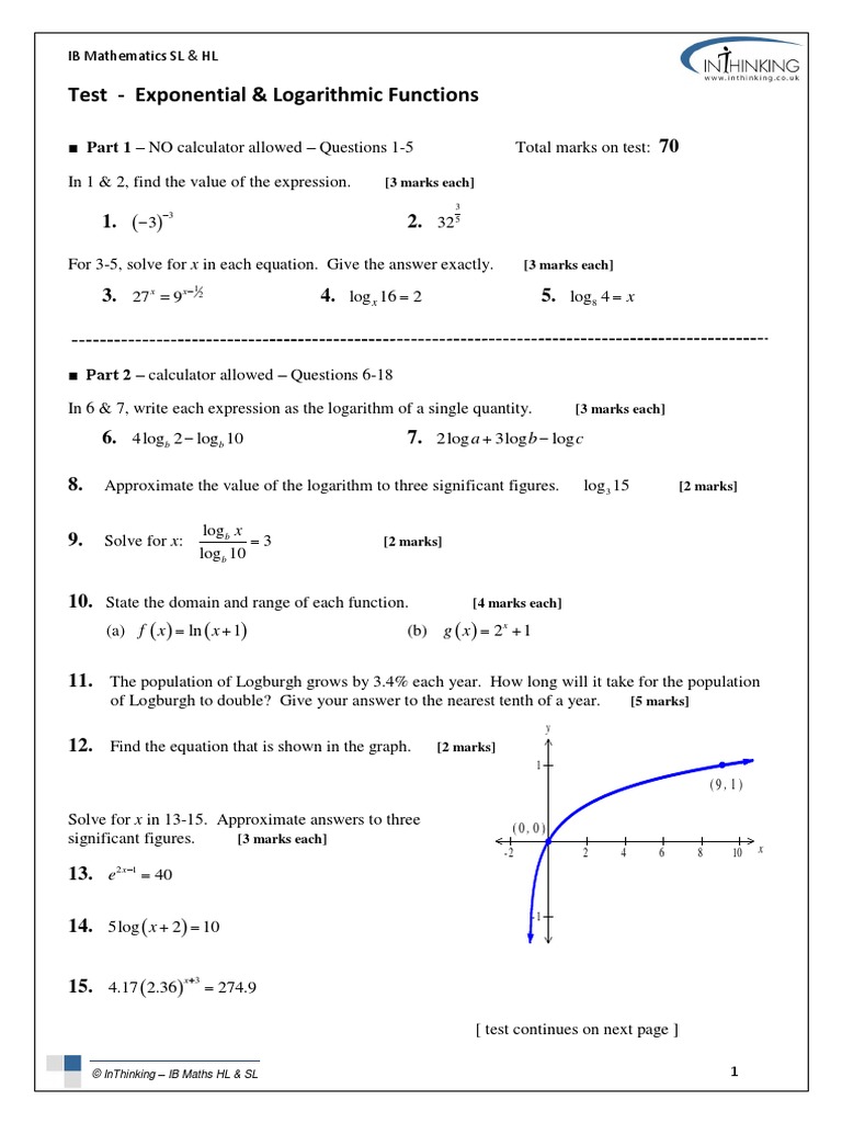Test - Exponential & Logarithmic Functions | PDF | Logarithm | Function ...