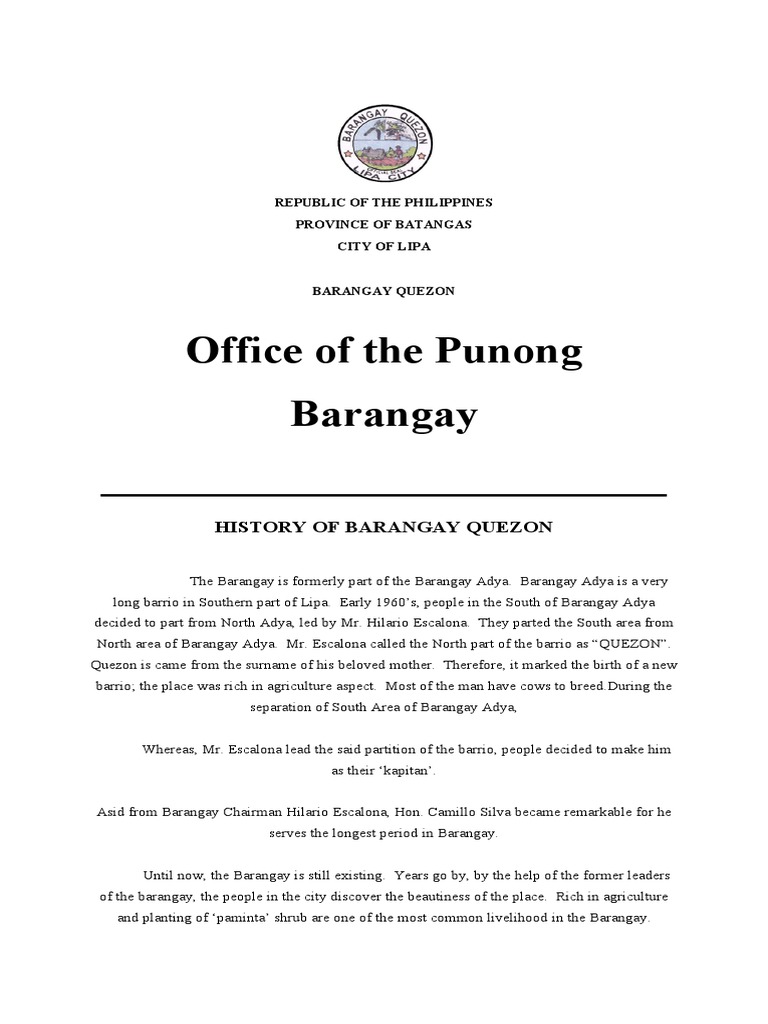 History of Barangay Quezon, Lipa City | PDF
