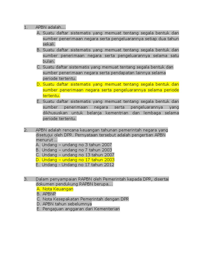 Soal Kaji Latih Apbn Kelas Xi Ips 2022 | PDF