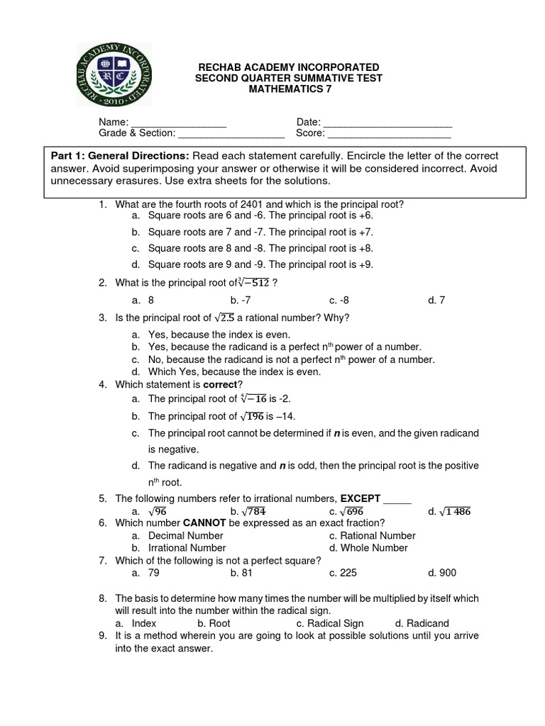 Grade 7 Math 2nd Quarter Exam | PDF | Celsius | Fahrenheit