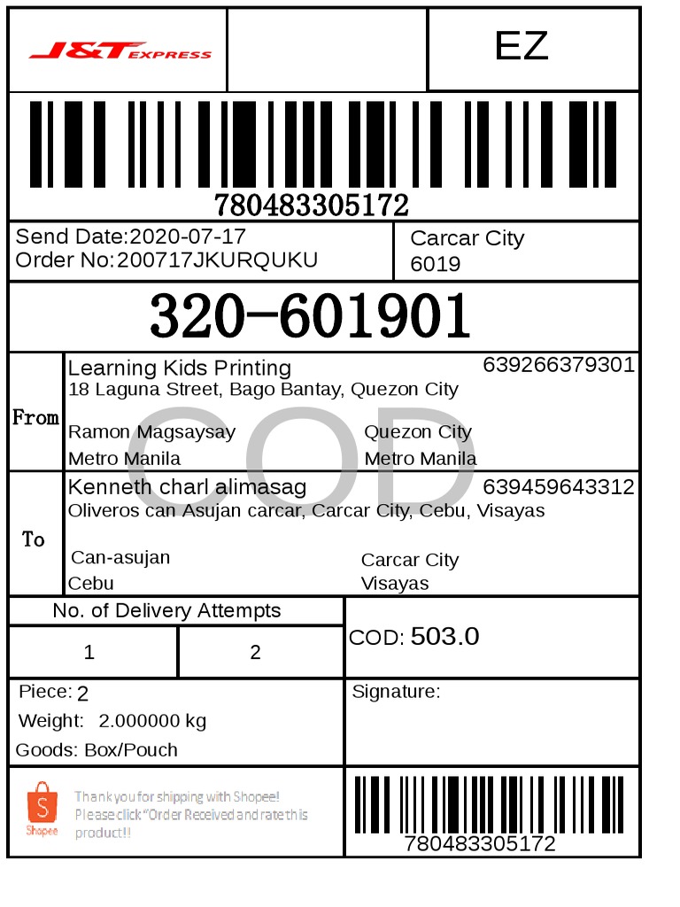 Shipping - label.J&T Express-15 - 2 | PDF | Metro Manila | Philippines