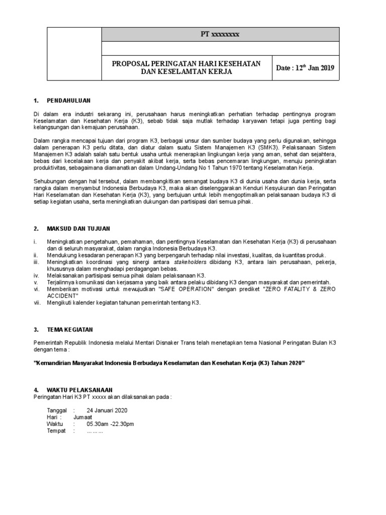 Contoh Proposal Hari K3 | PDF