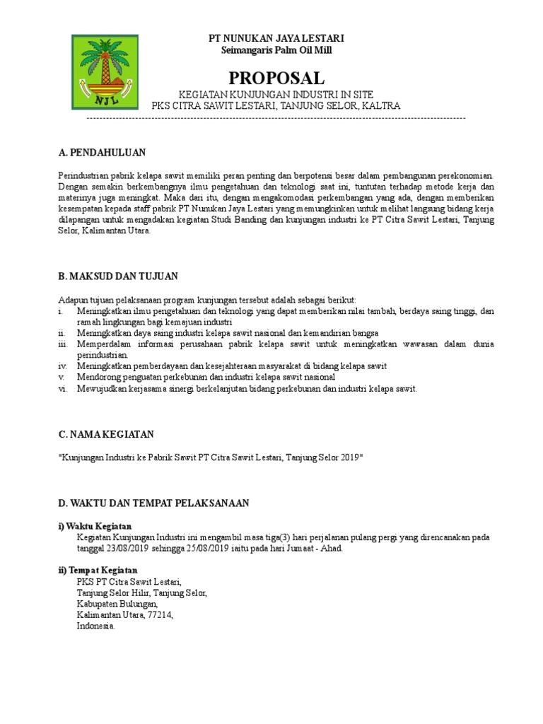 Contoh Proposal Kunjungan Industri | PDF Contoh Proposal Kunjungan Industri | PDF