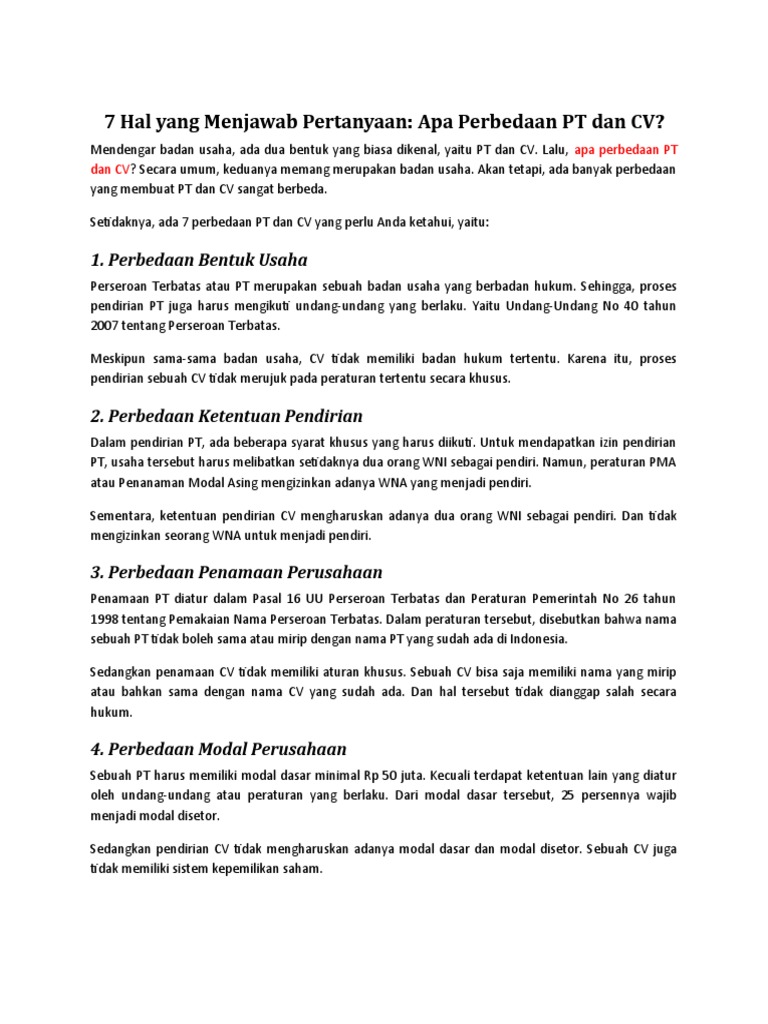 08 Apa Perbedaan PT Dan CV | PDF