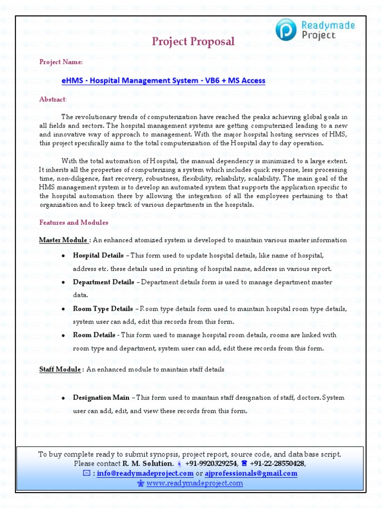 Project Proposal: eHMS - Hospital Management System - VB6 + MS Access ...