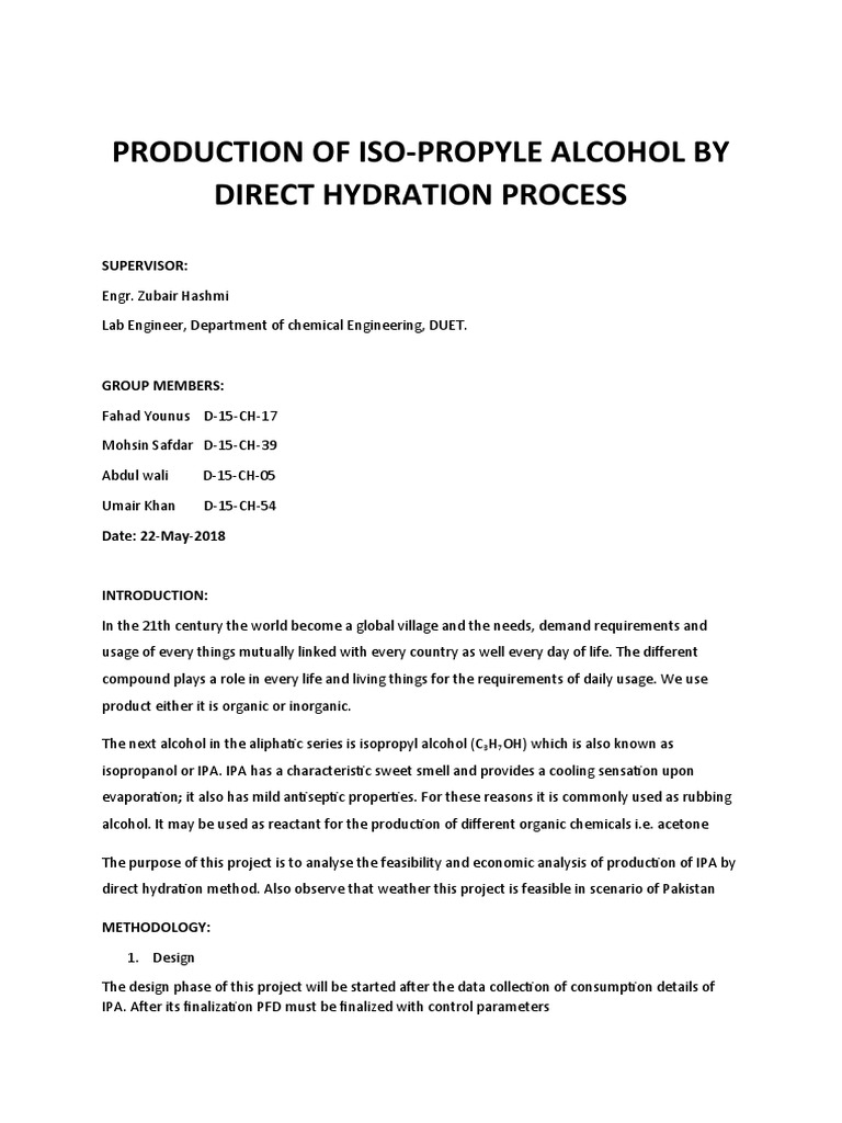 Production of Iso-Propyle Alcohol by Direct Hydration Process | PDF ...