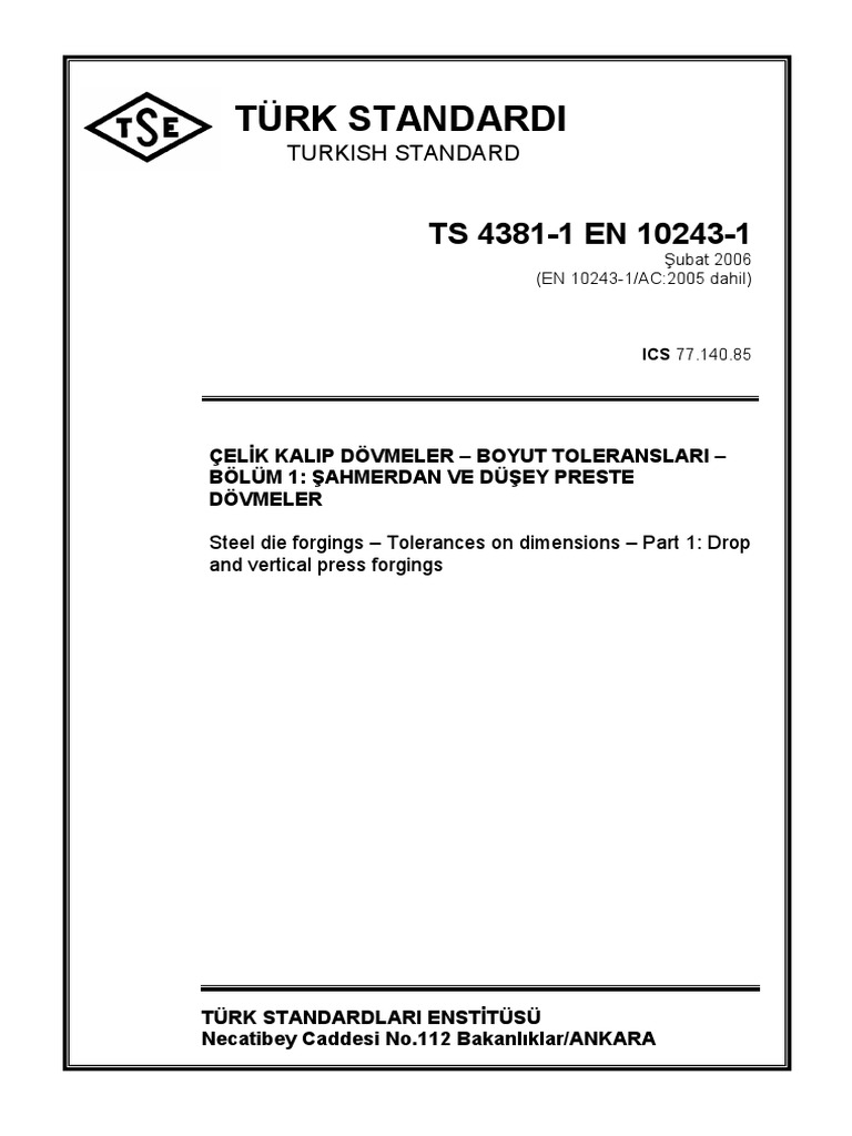 TS 4381-1 en 10243-1 Dövme Malzeme Standartlari | PDF