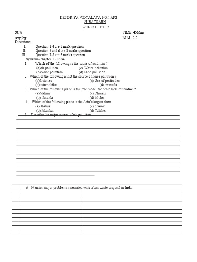 Worksheet Indian 12 | PDF