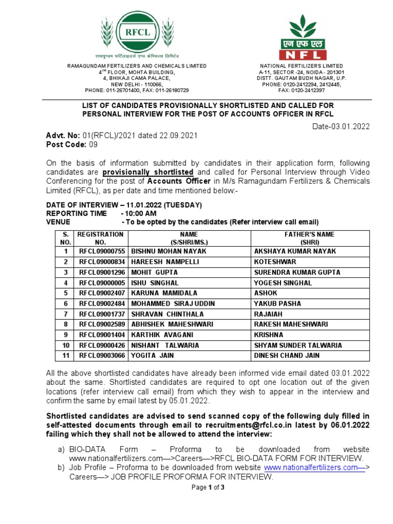 List of Candidates For Interview - Accounts Officer | PDF | Identity ...