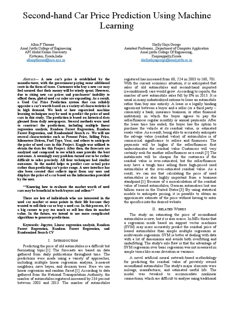 78 - Used Car Price Prediction Using Machine Learning | PDF ...