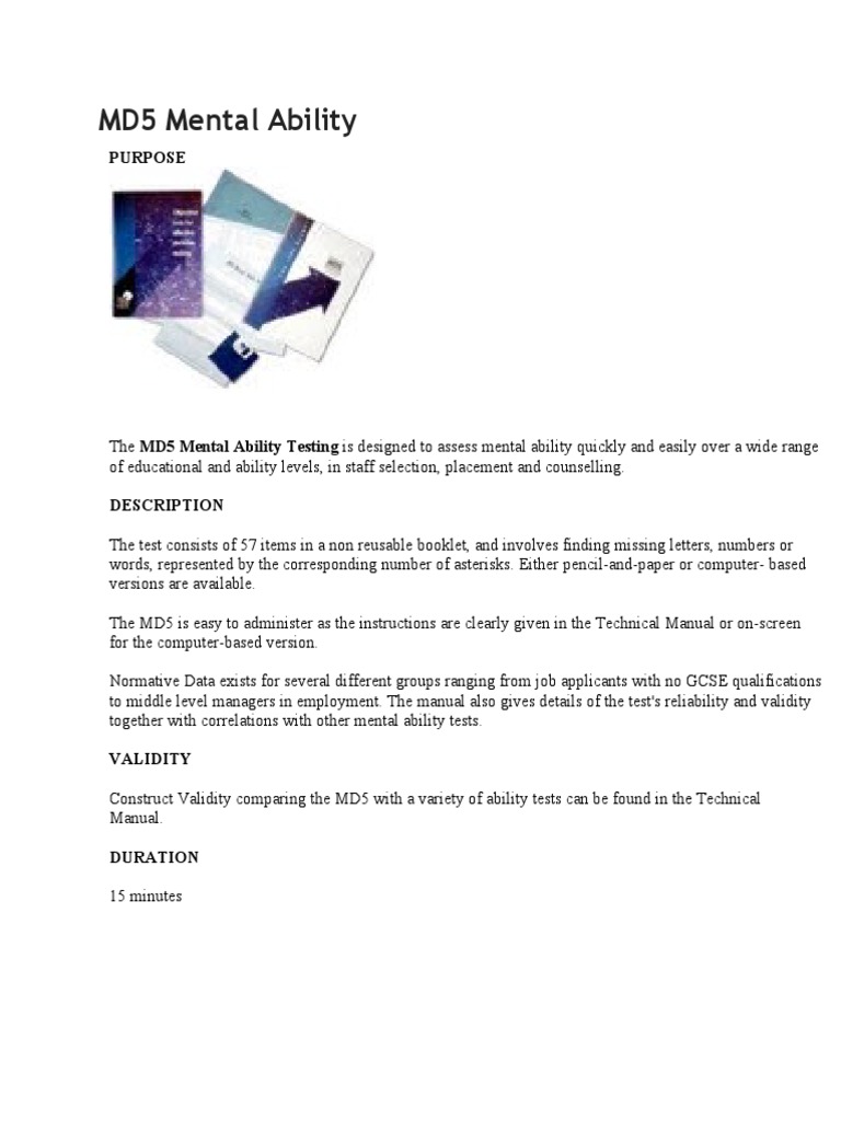 MD5 Mental Ability Test Overview | PDF