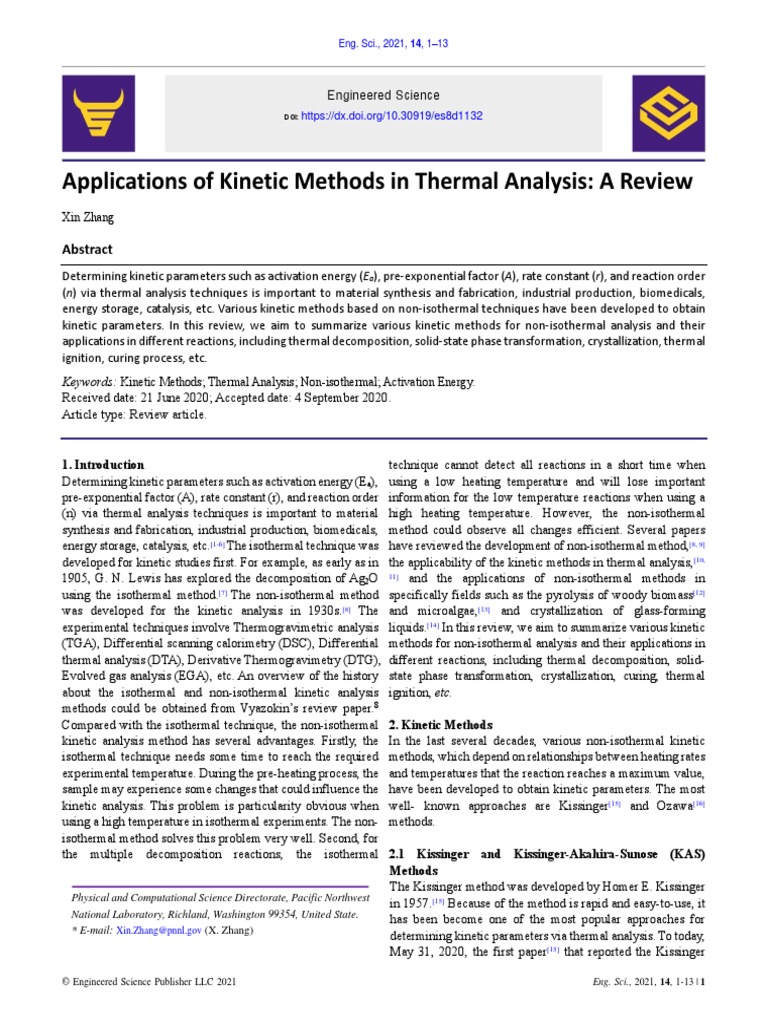 Applications of Kinetic Methods in Thermal Analysis: A Review | PDF ...