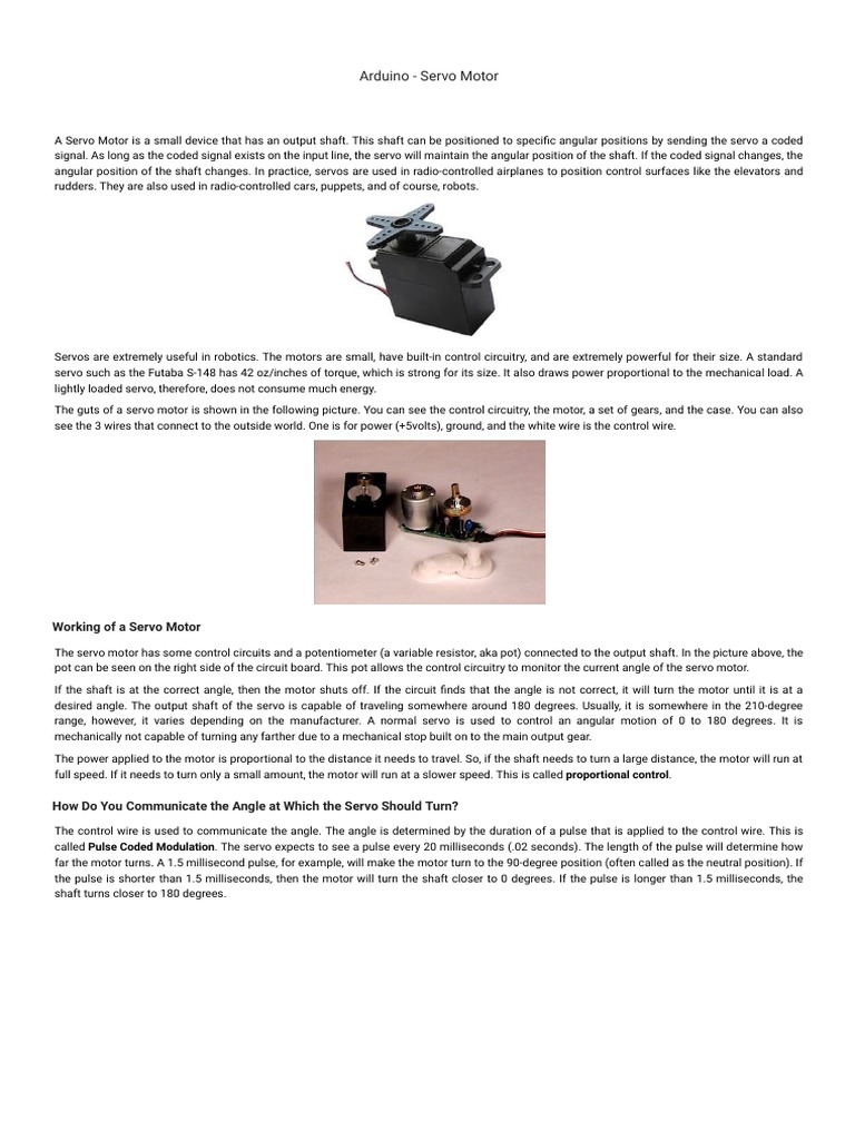 Arduino - Servo Motor | PDF | Servomechanism | Electric Motor