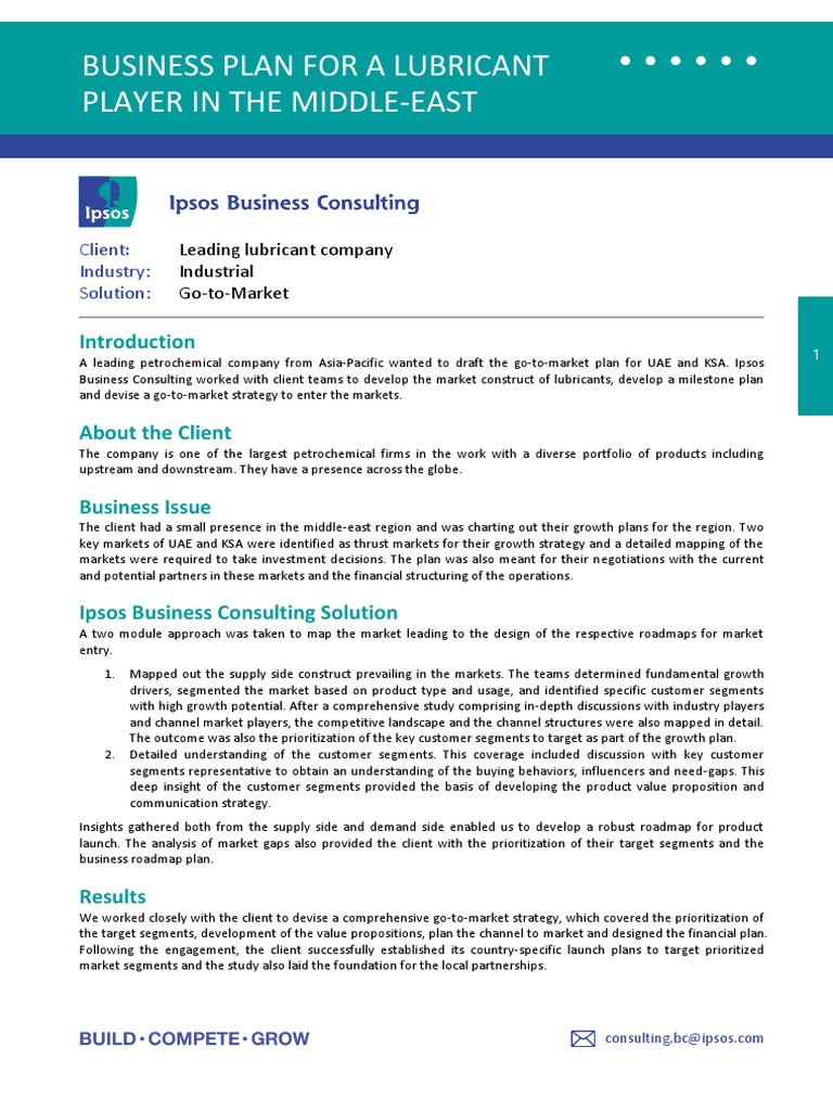 Business Plan For A Lubricant Player in The Middle-East: Leading ...