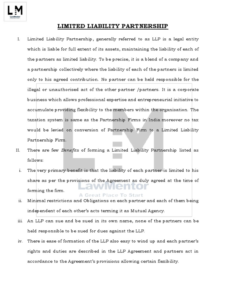 LLP Formation & Benefits Guide | PDF | Law | Limited Liability Partnership