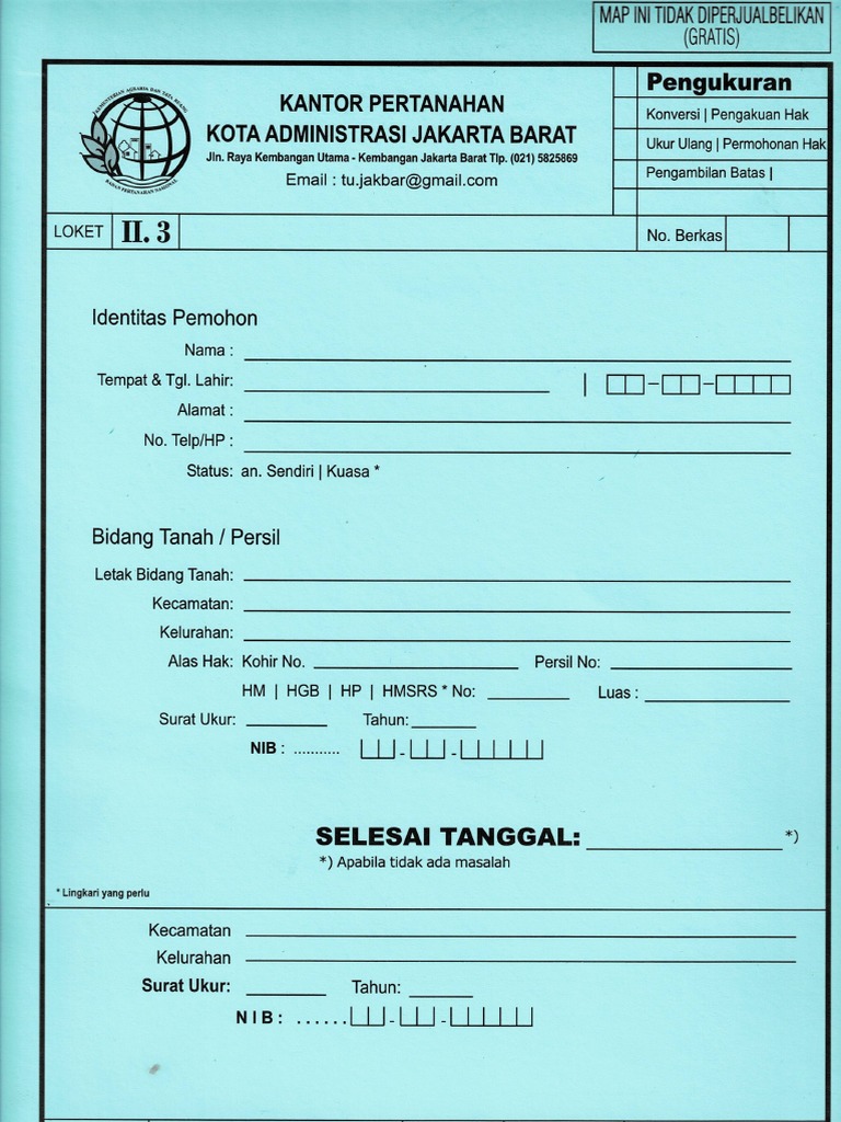 24.08.2021 Formulir Surat Pengukuran BPN - Jakarta Barat | PDF