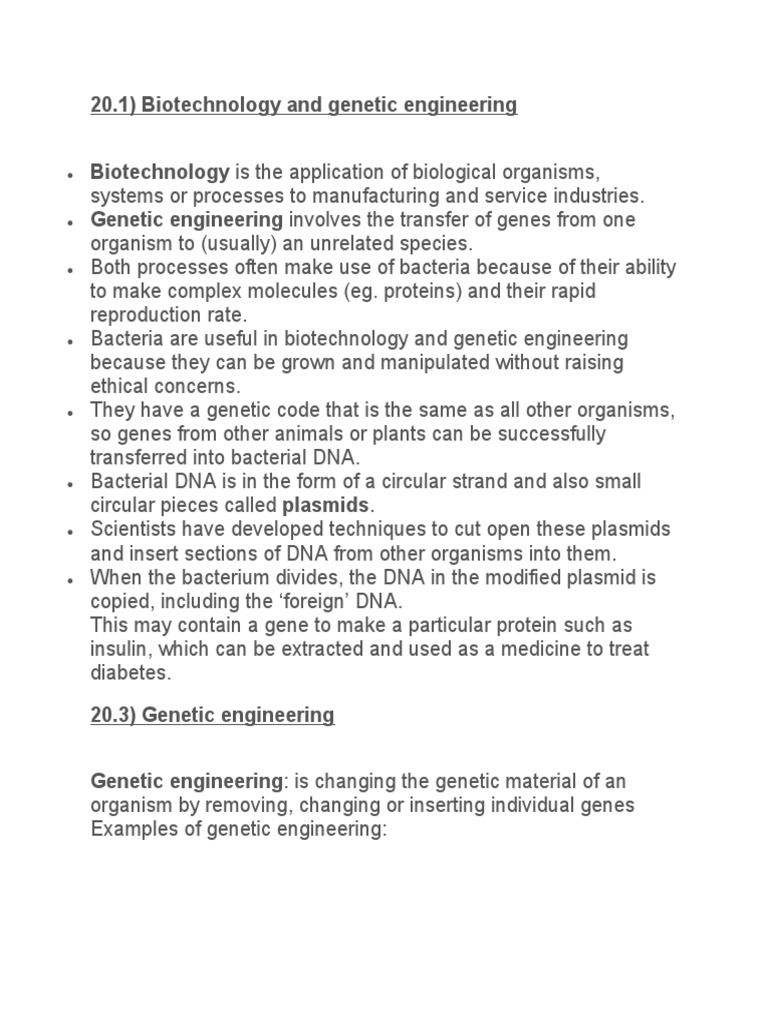 Biotechnology and Genetic Engineering Overview | PDF | Genetic ...