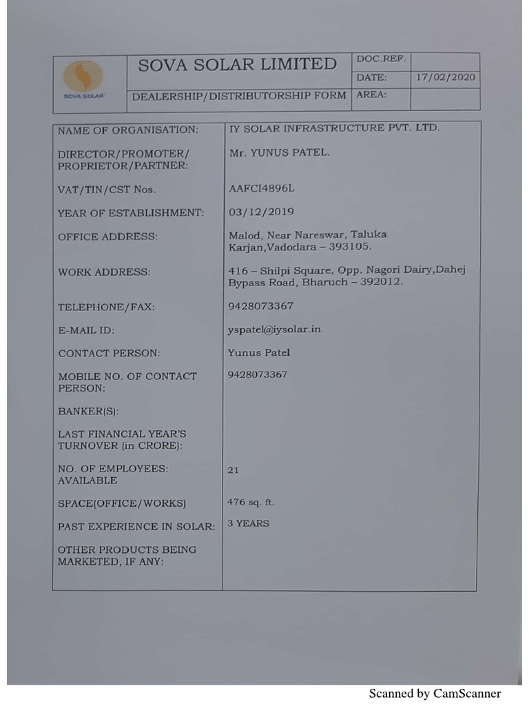 Dealership Form | PDF