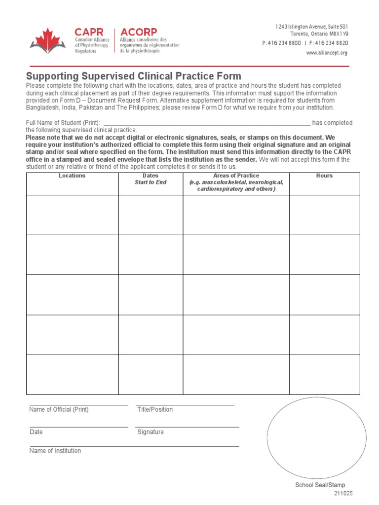 Supervised Clinical Practice Form | PDF