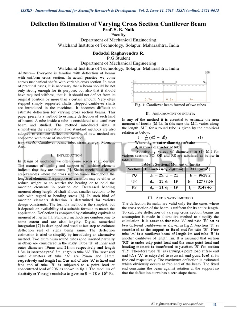 Deflection Estimation of Varying Cross Section Cantilever Beam | PDF | Beam (Structure) | Bending