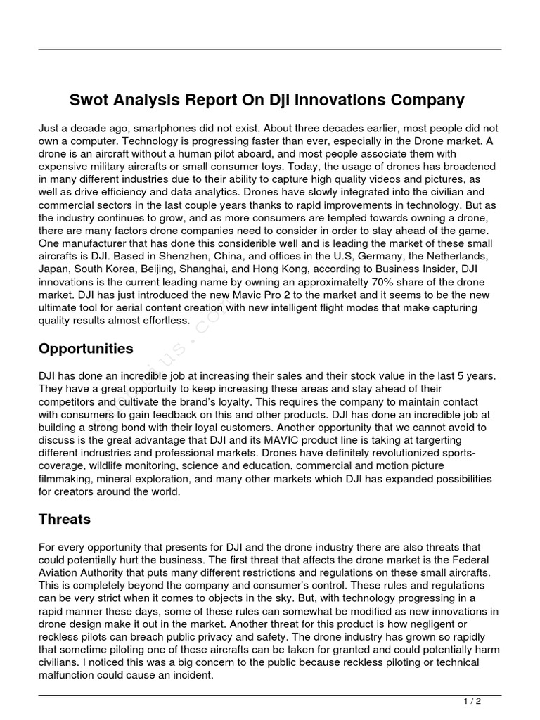 Swot Analysis Report On Dji Innovations Company: Opportunities | PDF ...
