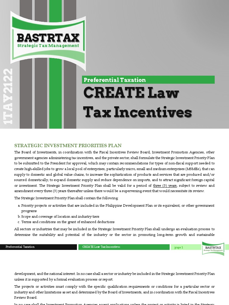 Module 04 - CREATE Law Tax Incentives | PDF | Tax Deduction | Taxes