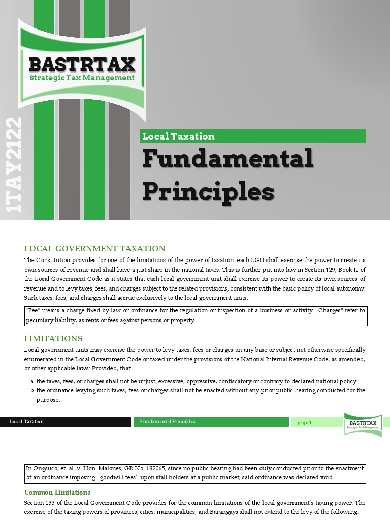 Principles of Local Taxation in the Philippines | PDF | Taxes | Taxpayer
