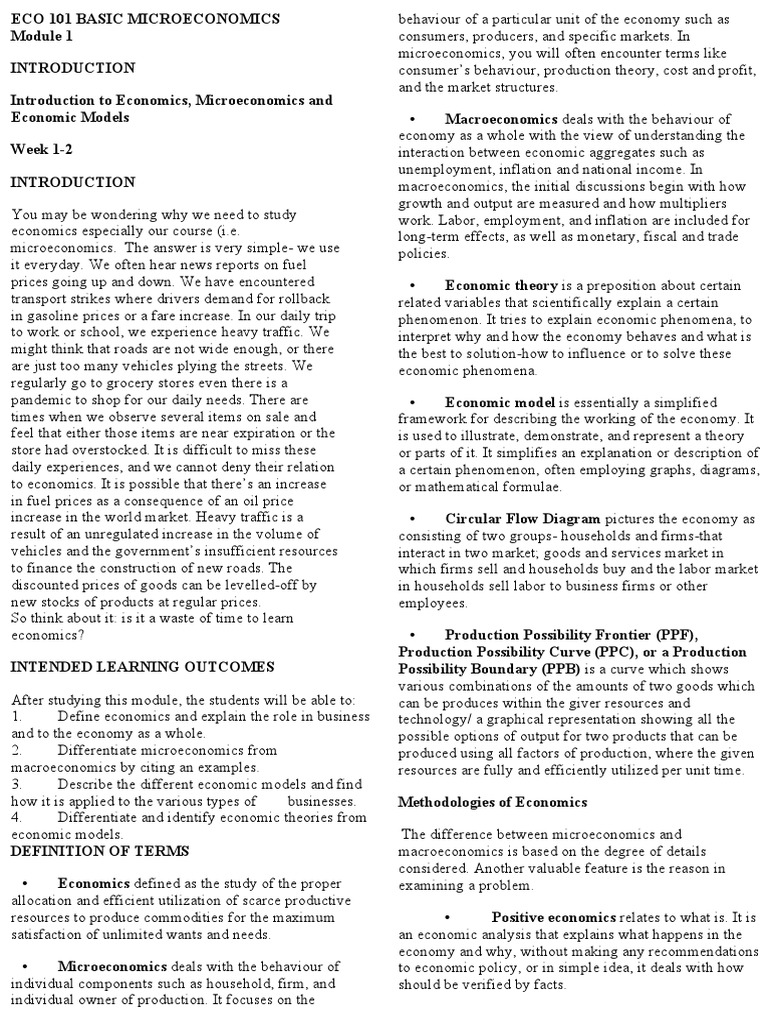 ECO 101 Basic Microeconomics - MODULE | PDF | Supply And Demand ...