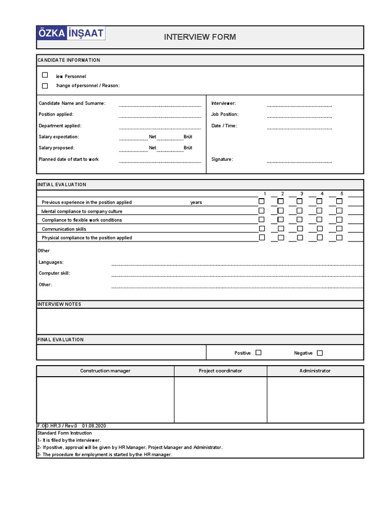 Interview Form: Candidate Information | PDF