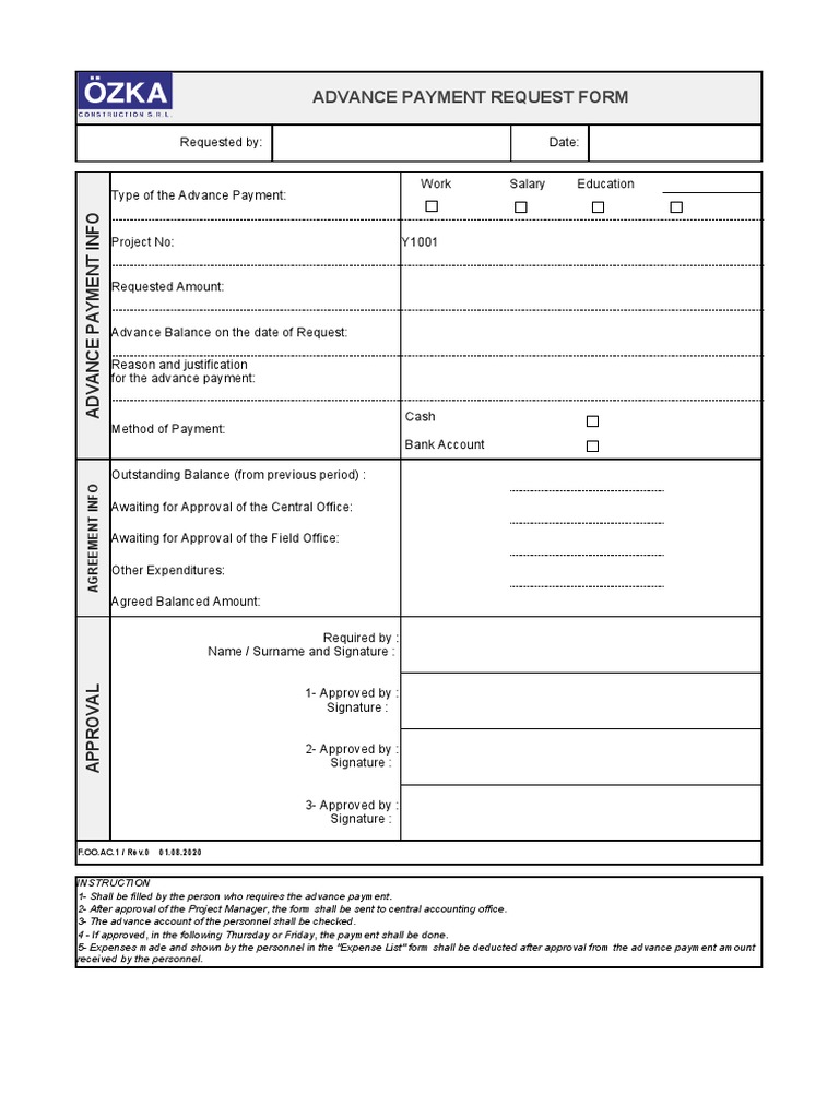 Solicitare Avans - Advance Payment Request Form | PDF