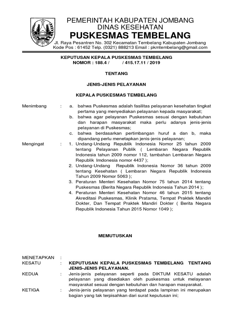 1 2 1 1 - Sk-Jenis-Jenis-Pelayanan | PDF | Pengembangan Diri | Kesehatan Holistik