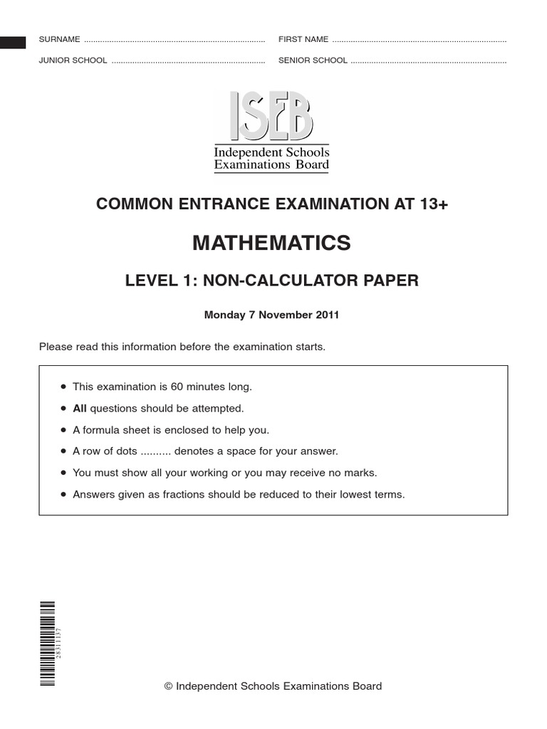 Mathematics: Common Entrance Examination at 13+ | PDF | Litre | Area