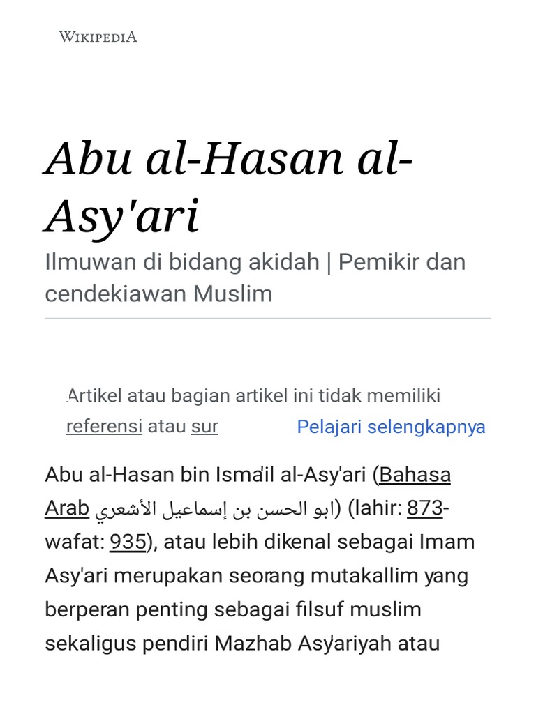 Abu Al-Hasan Al-Asy'ari - Wikipedia Bahasa Indonesia, Ensiklopedia ...