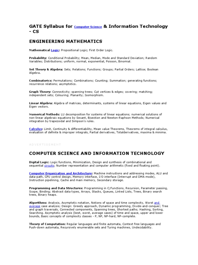 GATE Syllabus For Cs | Download Free PDF | Boolean Algebra | Teaching ...