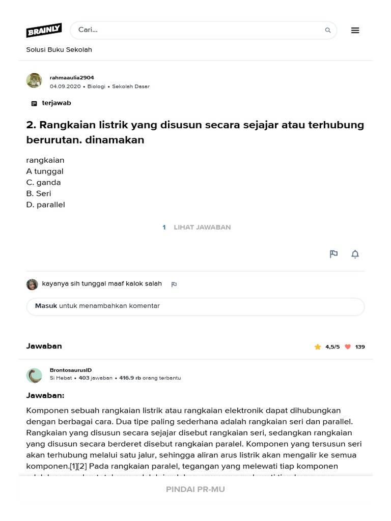 Rangkaian Listrik Yang Disusun Secara Sejajar Atau Terhubung Berurutan. Dinamakanrangkaiana ...
