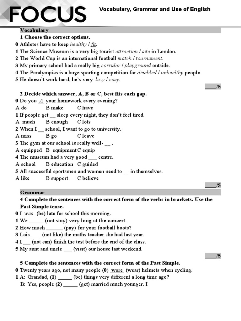 Vocabulary and Grammar Test For The Second Semester | PDF | English ...