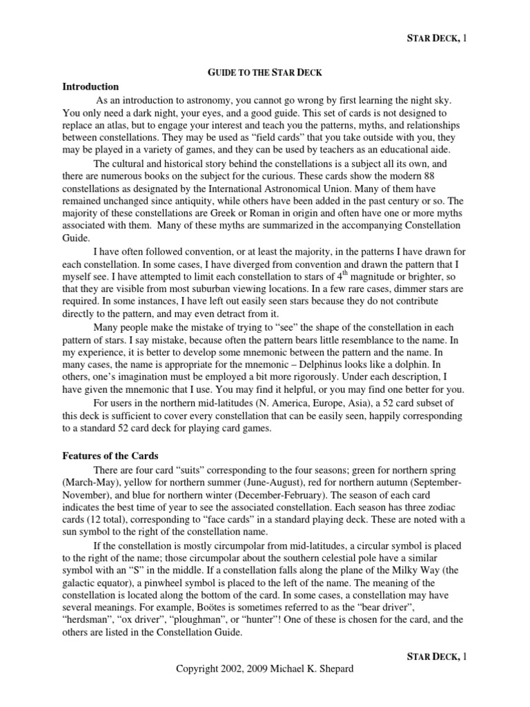 Star Deck Guide To The Constellations | PDF | Zodiac | Constellation