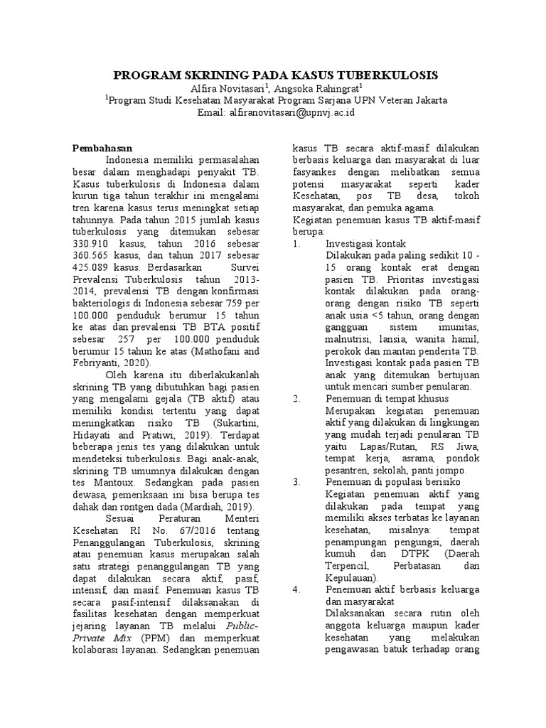 Program Skrining TB Alfira (124) Angsoka | PDF